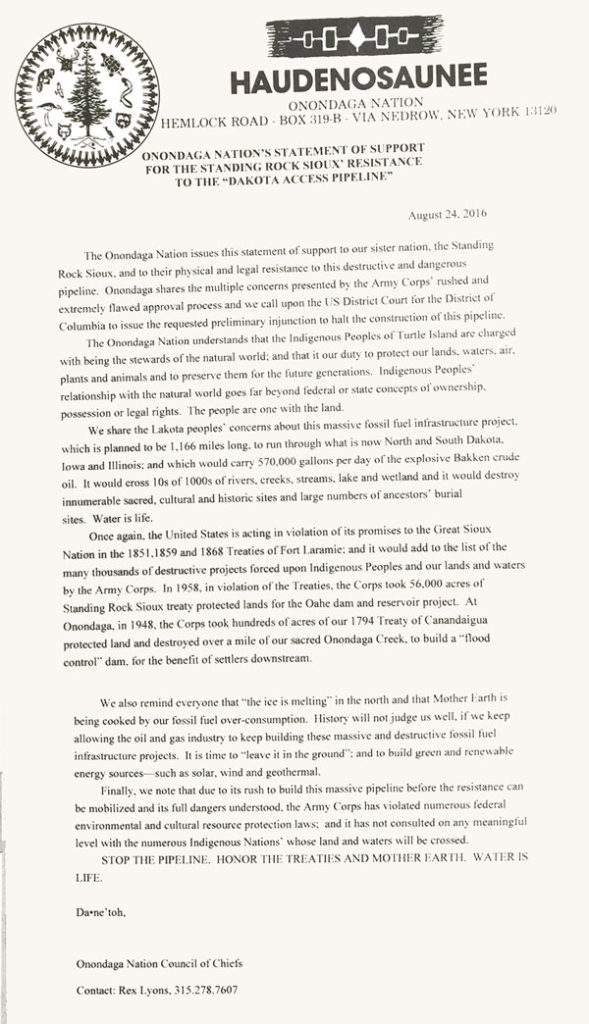 Statement of Support for the Standing Rock Sioux Resistance to the ...